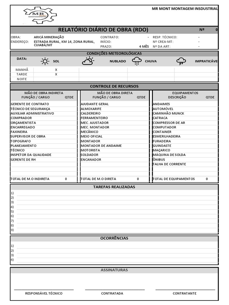 RDO-Relatório Diário de Obra | PDF | Science | Ciência e Tecnologia