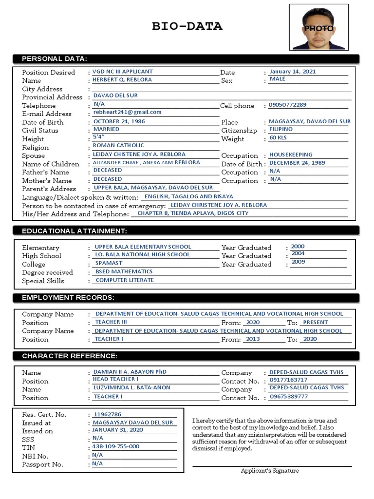 Bio Data Form | PDF