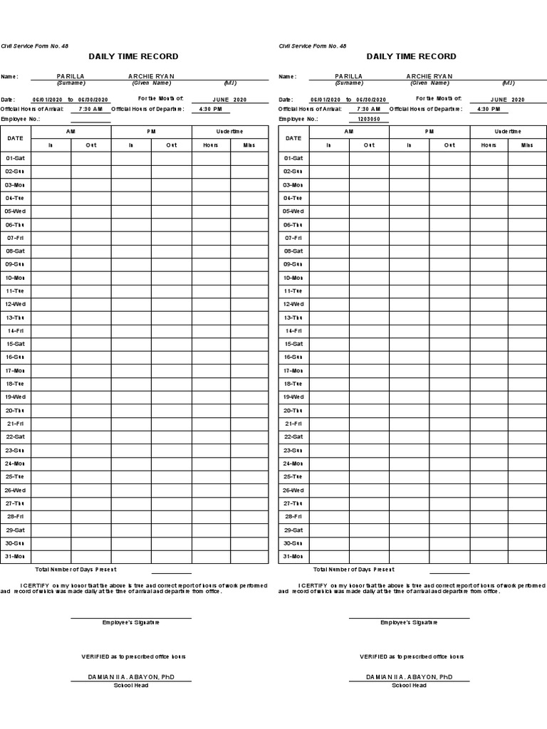 DTR Form Original January2021 | PDF | Signature | Document