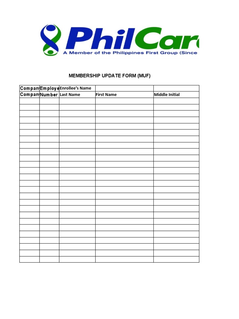 Membership Update Form (Muf) Companyemployeenrollee'S Name ...
