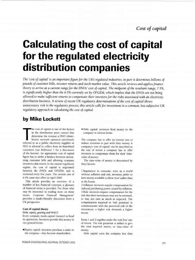 Cost of Capital for UK Electricity DNOs | PDF | Cost Of Capital ...