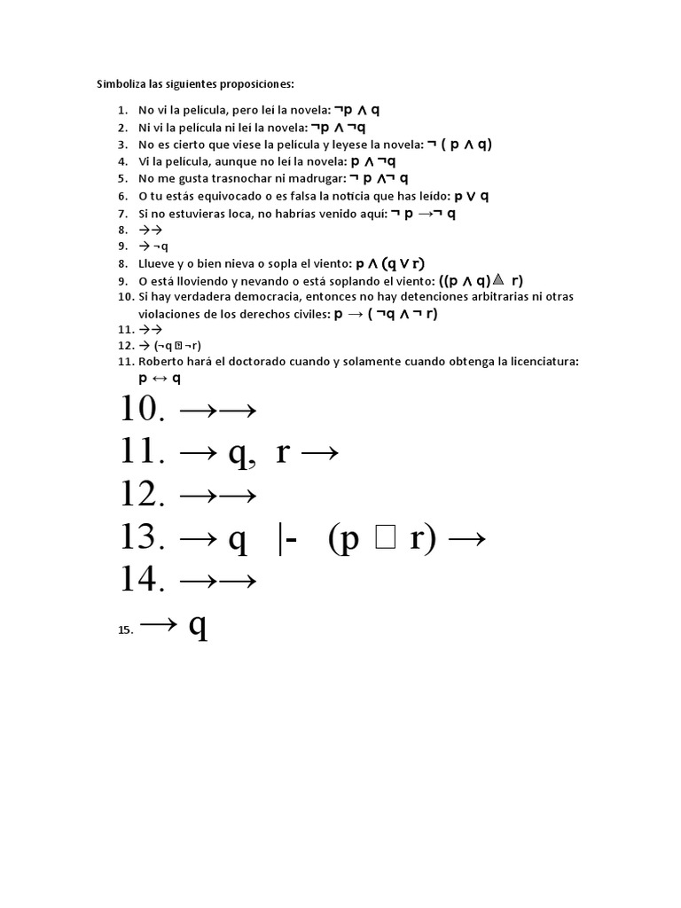 Simbolización de diferentes proposiciones lógicas mediante operadores | PDF