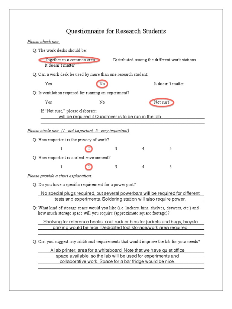 Research Student Lab Questionnaire | PDF | Desk | Experiment