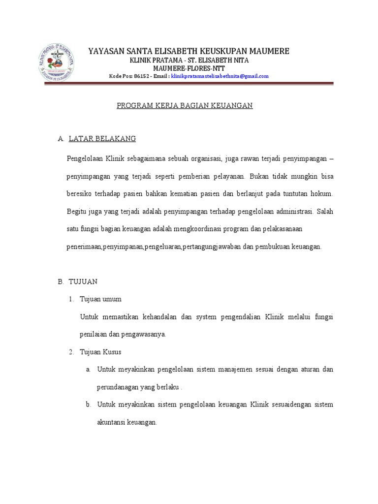 Program Kerja Keuangan Klinik St. Elisabeth | PDF | Bisnis