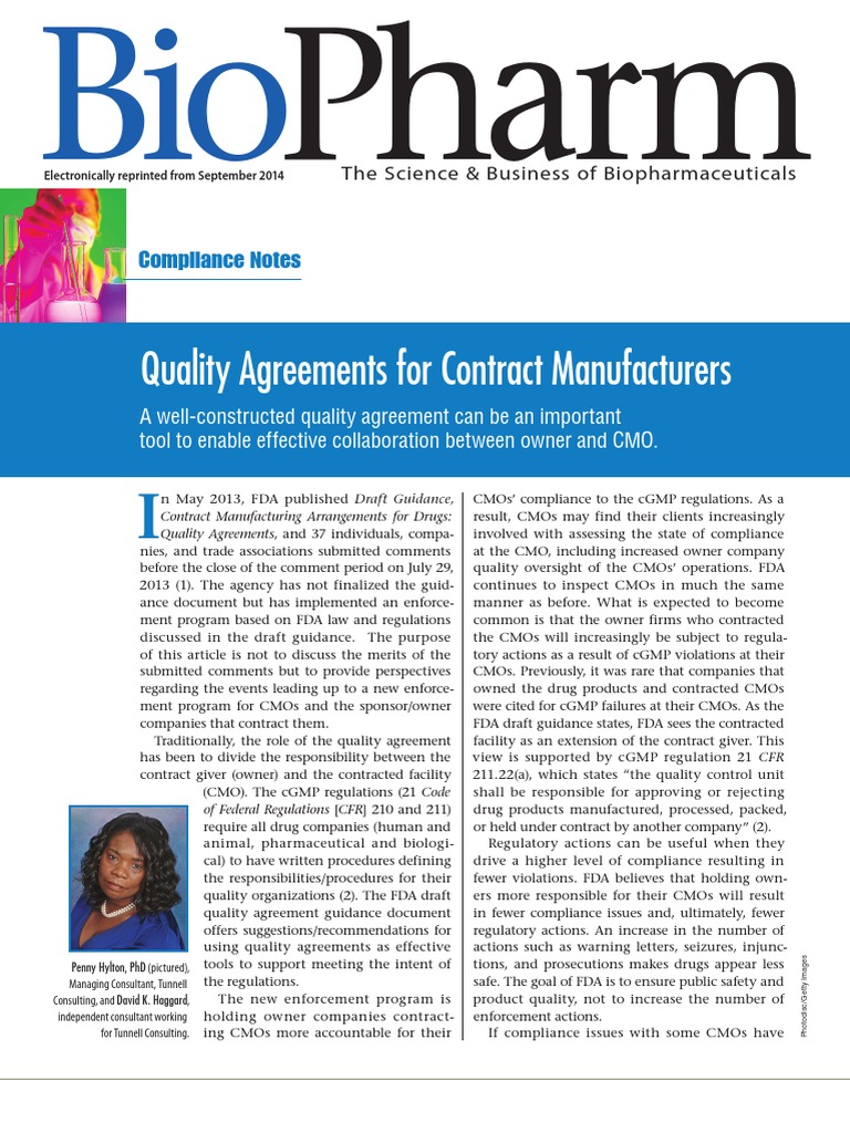 Quality Agreements For Contract Manufacturers: Compliance Notes | PDF ...