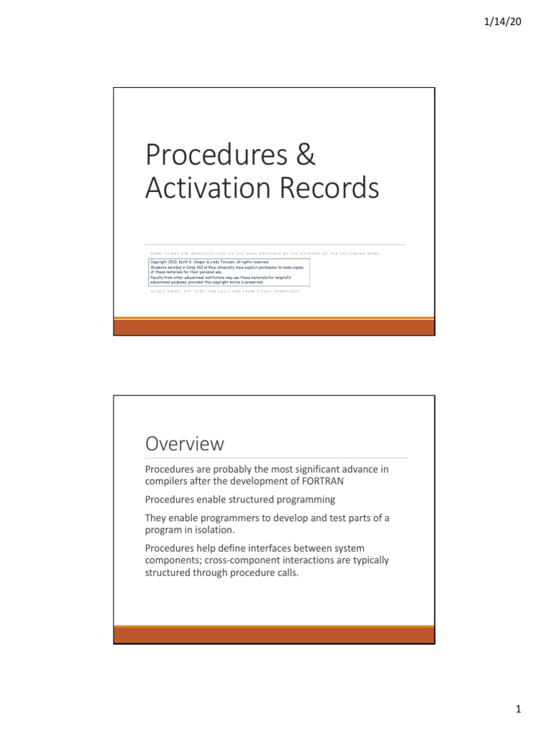 Procedures And Activation Records Pdf Subroutine Parameter Computer Programming