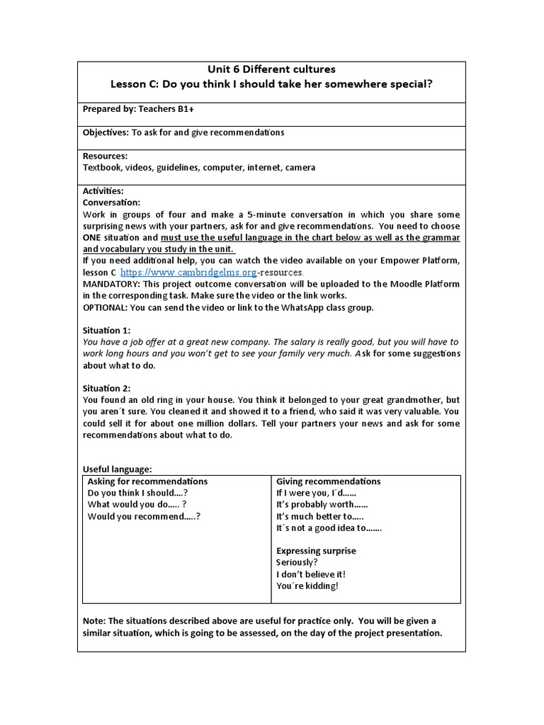 Unit 6 Different Cultures Lesson C: Do You Think I Should Take Her ...