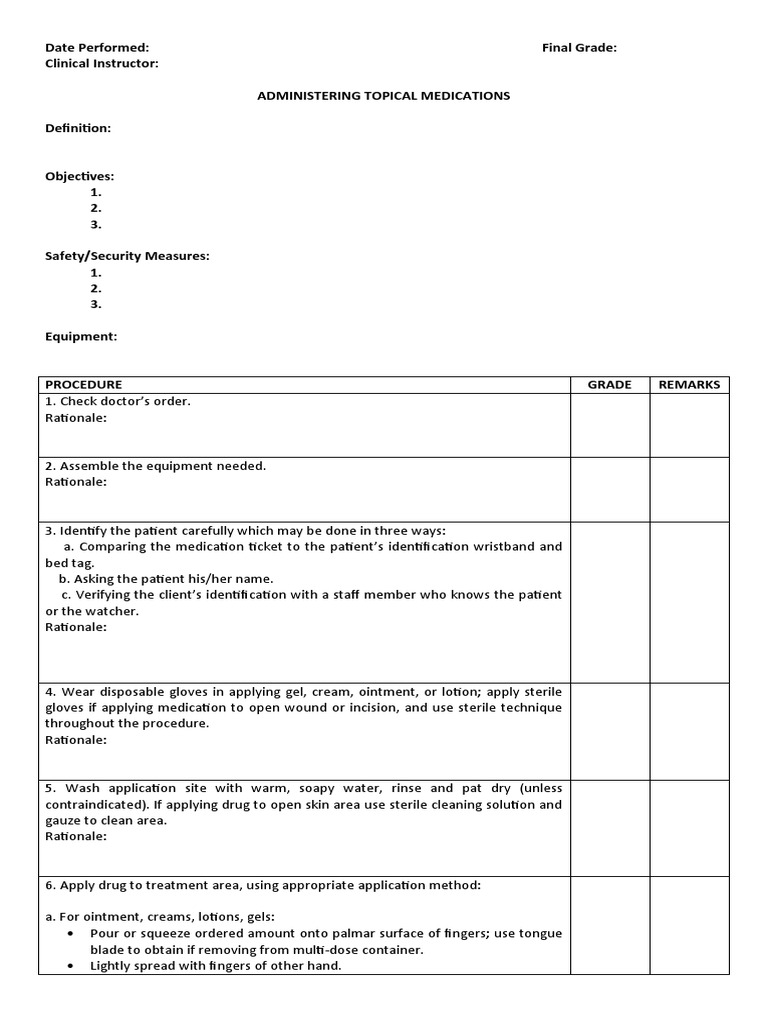Topical Checklist | PDF | Topical Medication | Medical Treatments