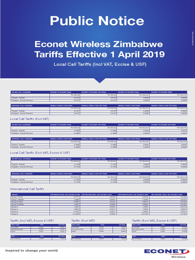Econet Zimbabwe Off-Peak Tariffs 2023 | PDF | Services (Economics ...