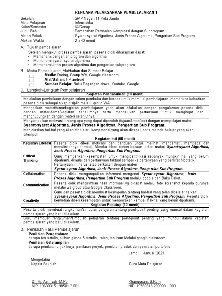 RPP - Kelas 9 Pemecahan Persoalan Komputasi | PDF