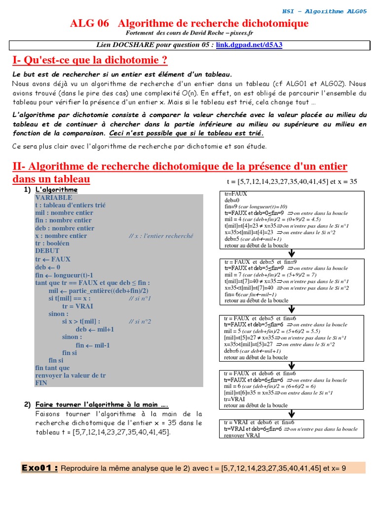 ALG06 Algorithme de Recherche Dichotomique | PDF | Théorie de la ...