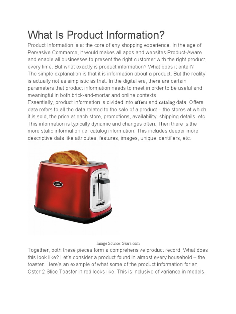 Prdocut Information and Categories The Toaster Example. | PDF | Mail ...