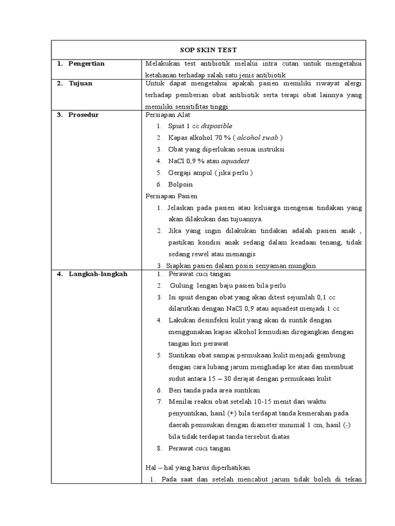 SOP Skin Test | PDF
