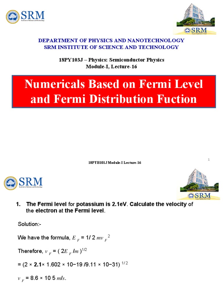 Numericals Based On Fermi Level and Fermi Distribution Fuction | PDF