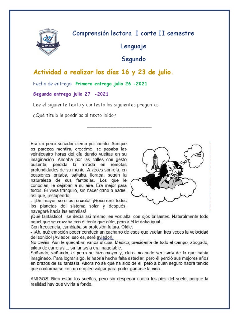 Comprensión Lectora Segundo, I Corte II Semestre | PDF