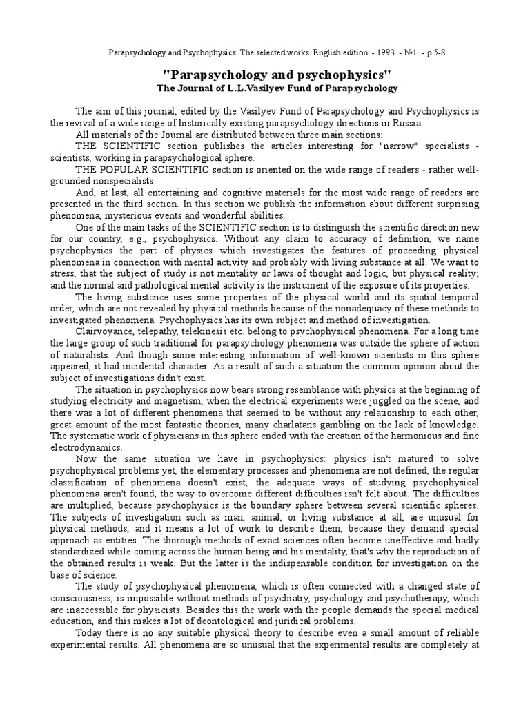 Parapsychology and Psychophysics | PDF | Parapsychology | Psychiatry