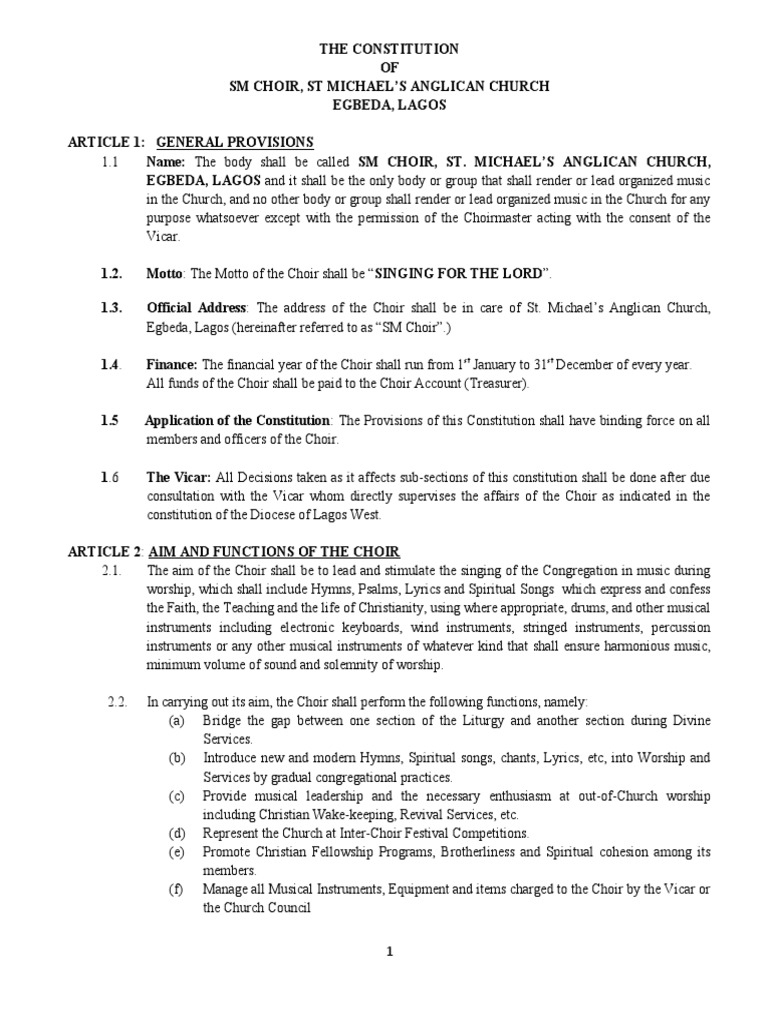 SM Choir Constitution Overview | PDF | Anglicanism | Choir