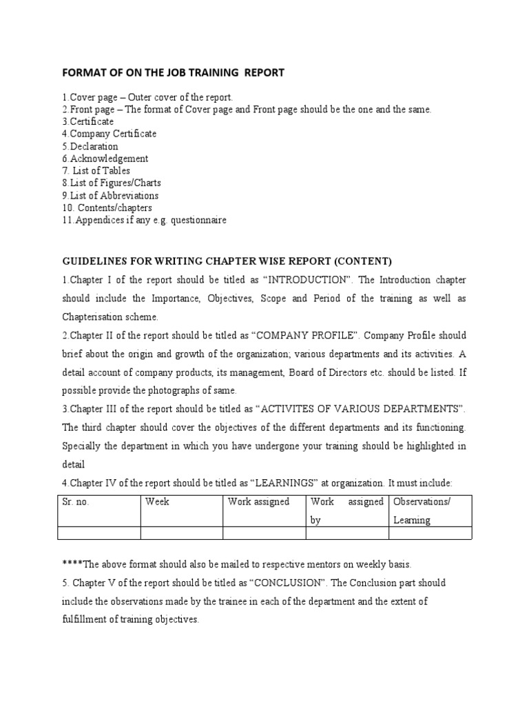 On-the-Job Training Report Format | PDF | Master Of Business ...