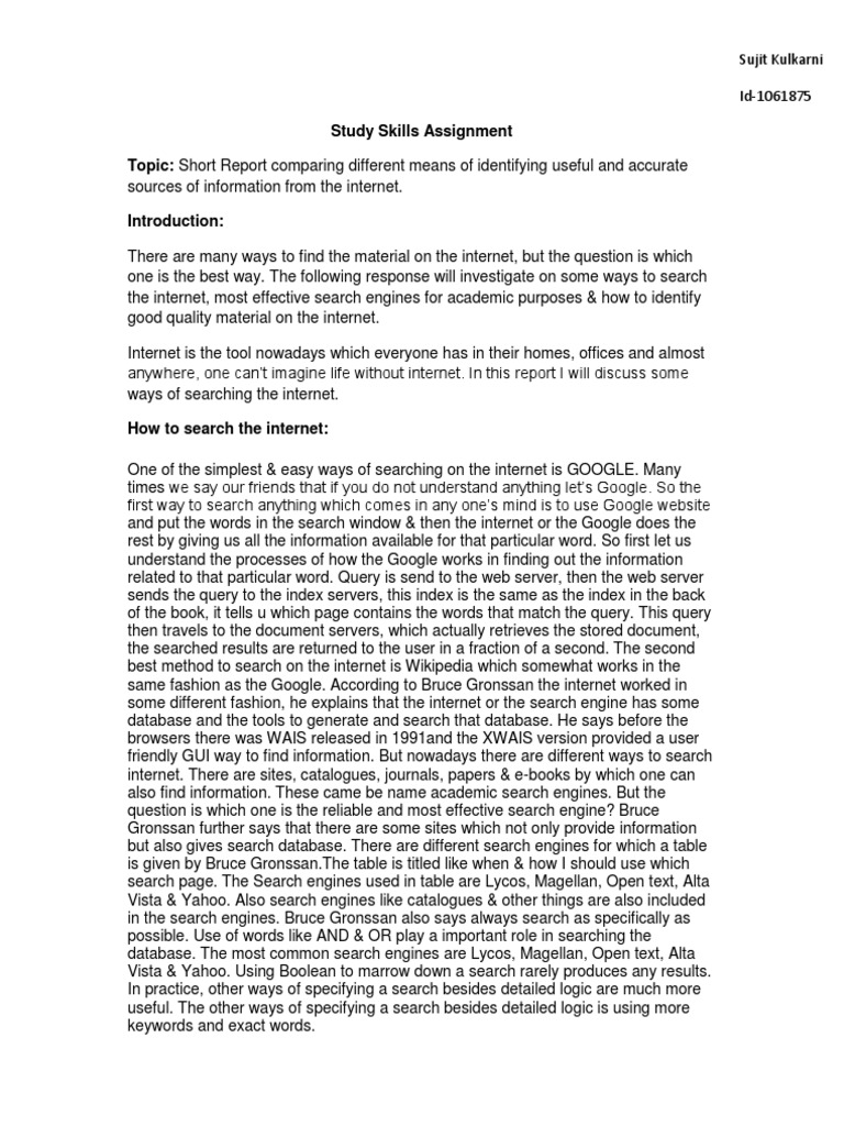 Study Skills Assignment - 1 | PDF | Web Search Engine | Search Engine Indexing