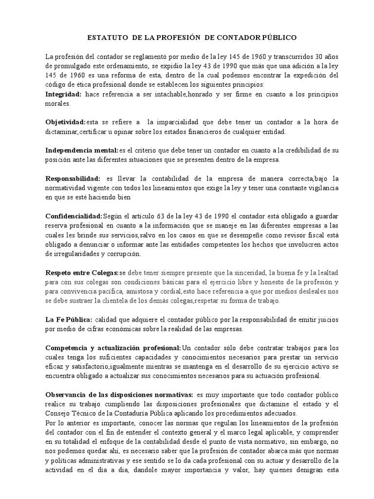 Estatuto de La Profesión de Contador Público | PDF | Contador ...