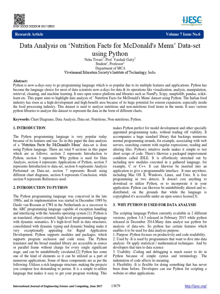 Data Analysis On Nutrition Facts For McDonalds Menu Data Set Using ...