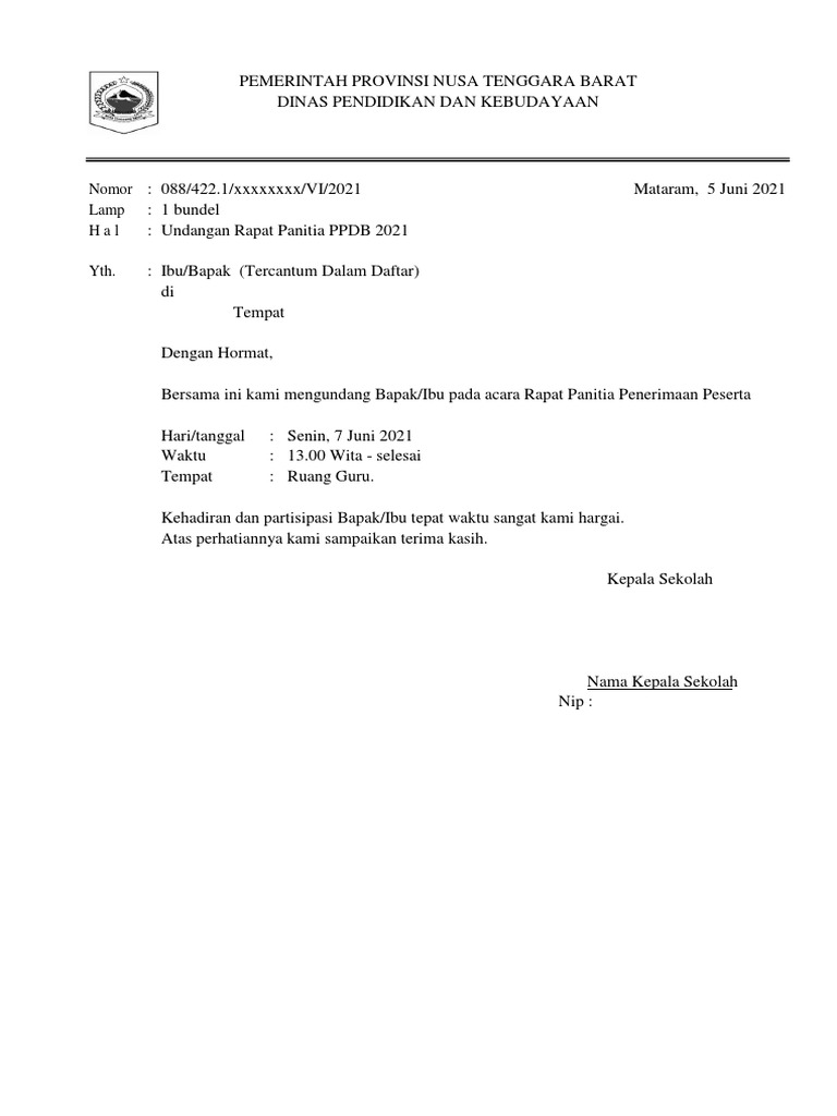 Undangan Rapat Panitia PPDB 2021 | PDF