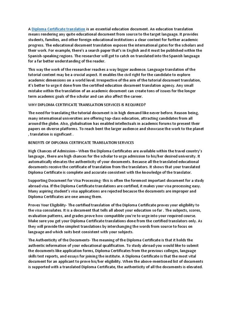 Diploma Certificate Translation Importance | PDF