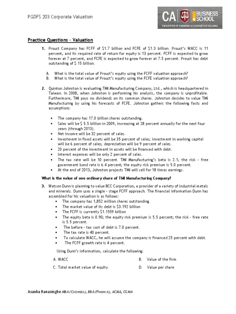 Valuation - Practice Problems 1 | PDF | Valuation (Finance) | Debt