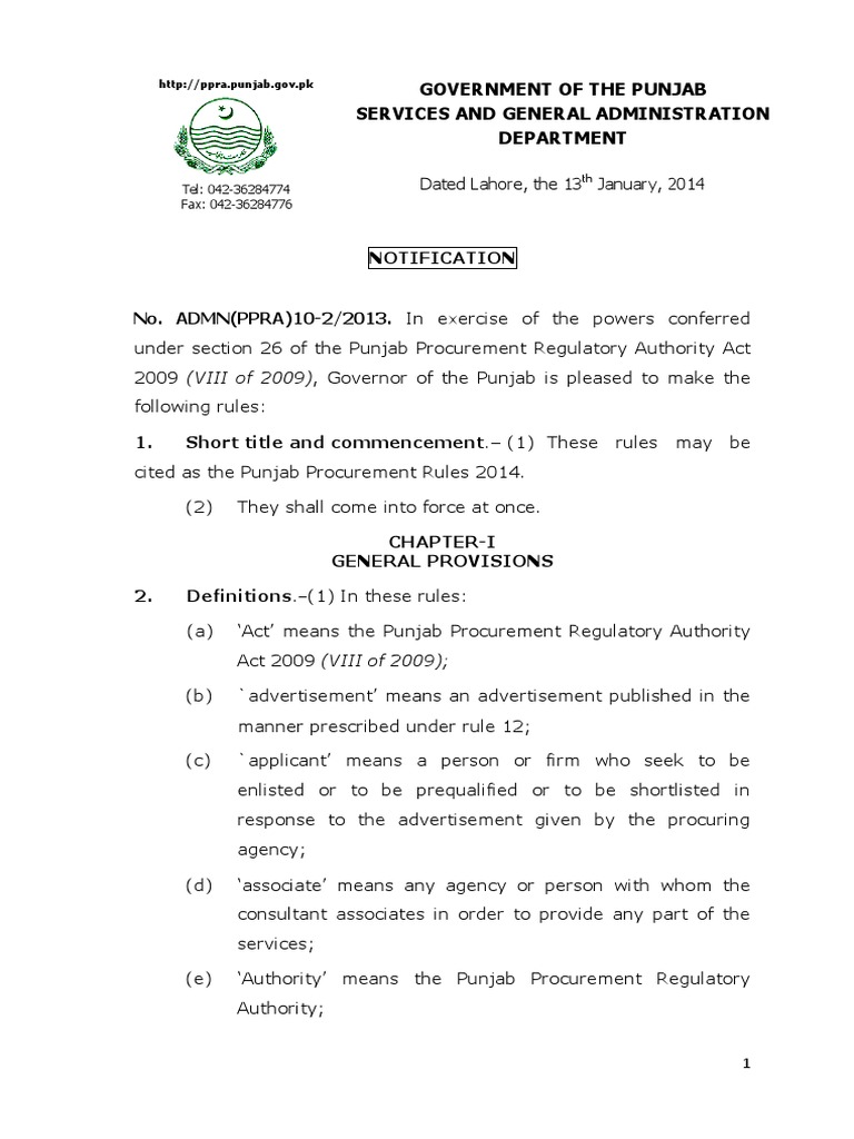 Punjab Procurement Rules 2014 Amended Upto 17-08-2020 (Final) | PDF | Procurement | Business