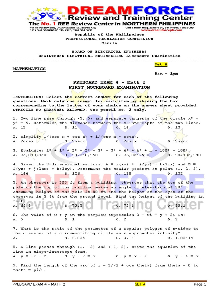 Mathematics Preboard Exam 4 - Math 2 First Mockboard Examination | PDF | Circle | Sphere