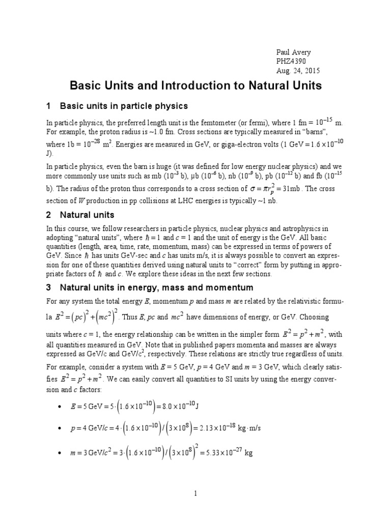 An Introduction to Natural Units in Particle Physics | PDF | Electronvolt | Momentum