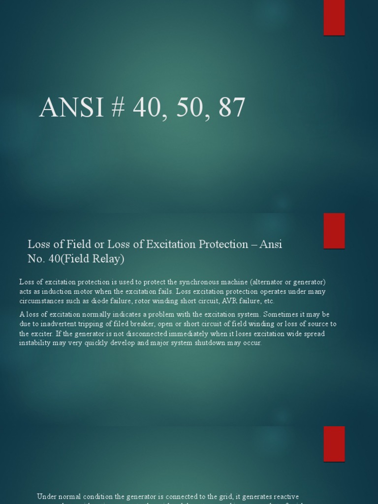 Ansi-40-50-87 Code and Discussion | PDF | Relay | Electric Motor