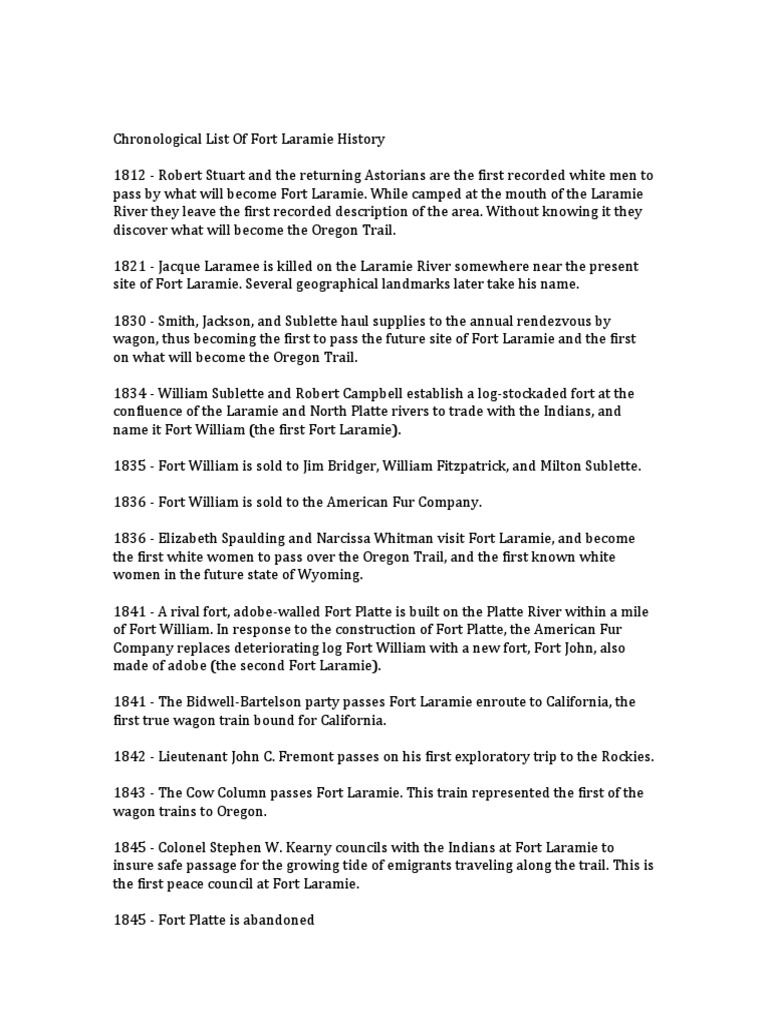 Chronological Fort Laramie History | PDF | Wyoming | Western United States