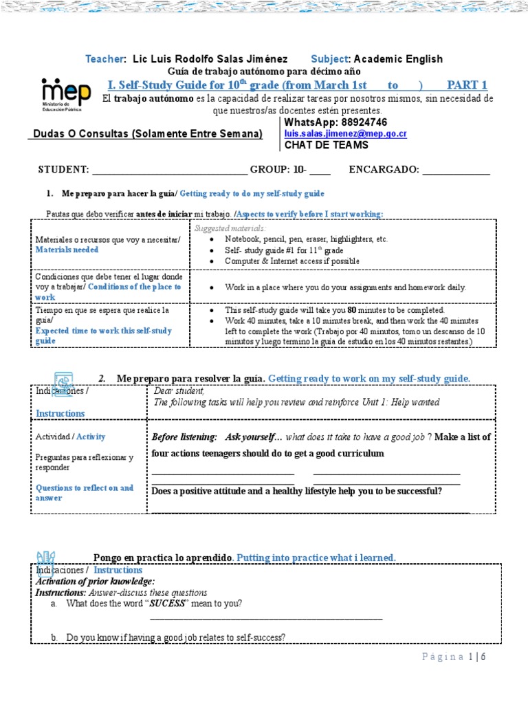Self-Study Guide for 10th Grade | PDF | Cognition | Pedagogy