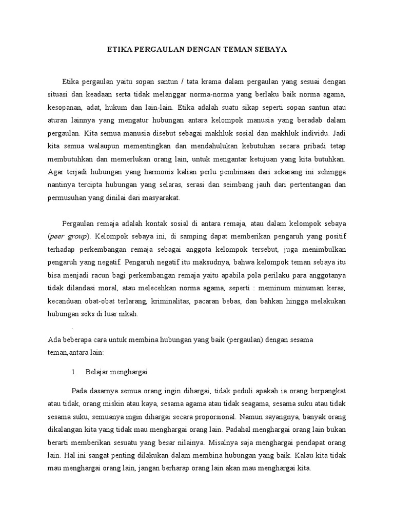 Etika Pergaulan Dengan Teman Sebaya | PDF