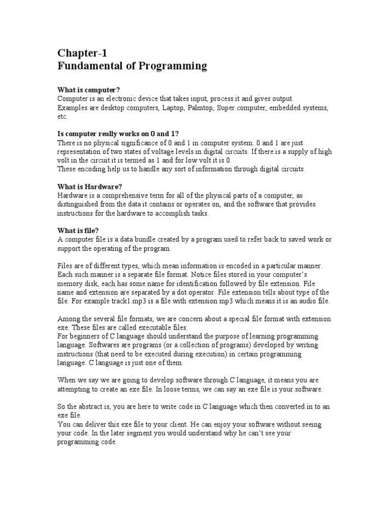 Chapter 1 Fundamental Of Programming What Is Computer Pdf Source Code Computer Program