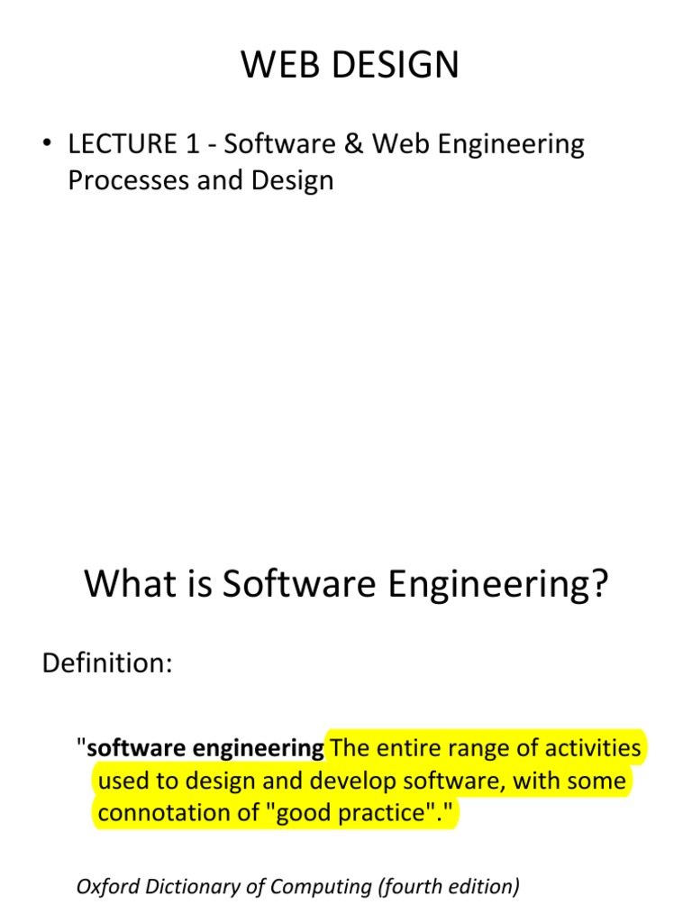 LECTURE 1 - Software & Web Engineering Processes and Design | PDF ...