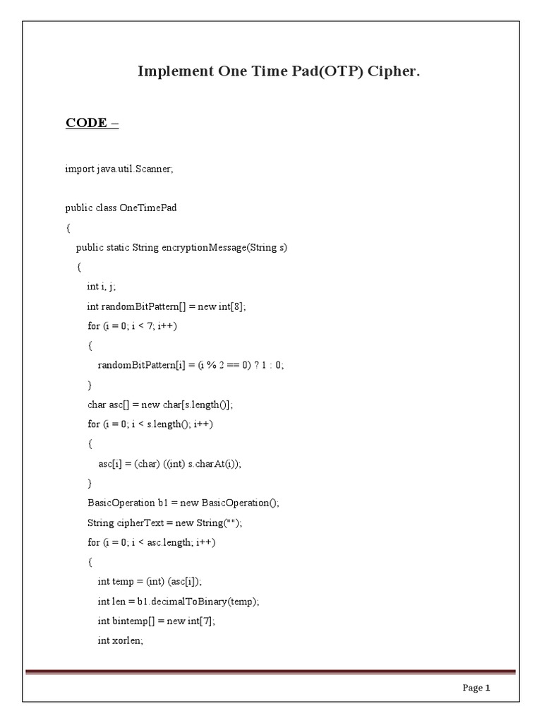 Implement One Time Pad (OTP) Cipher.: Code | PDF | Encodings ...