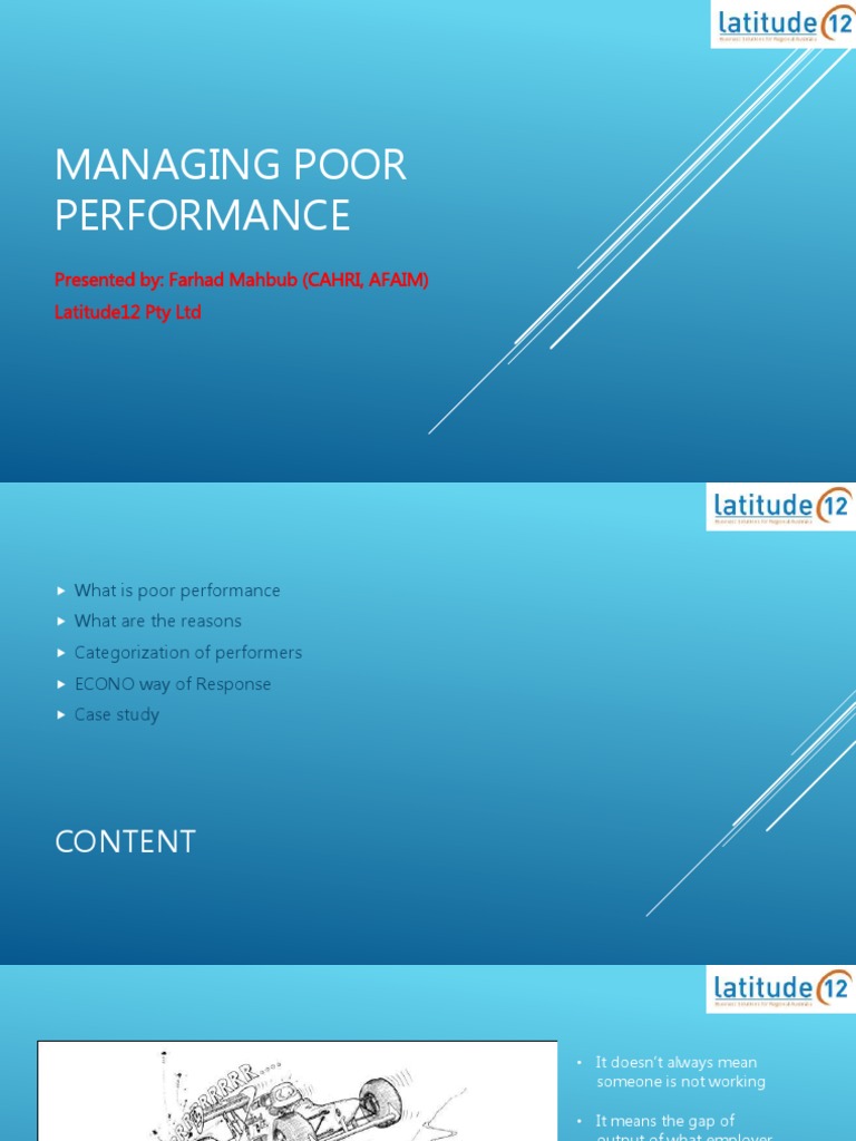 Managing Poor Performance: Presented By: Farhad Mahbub (CAHRI, AFAIM ...