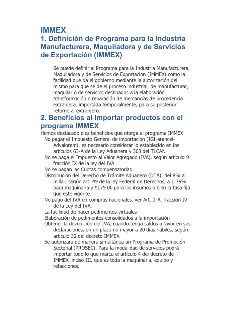 IMMEX | PDF | Exportaciones | Libre comercio