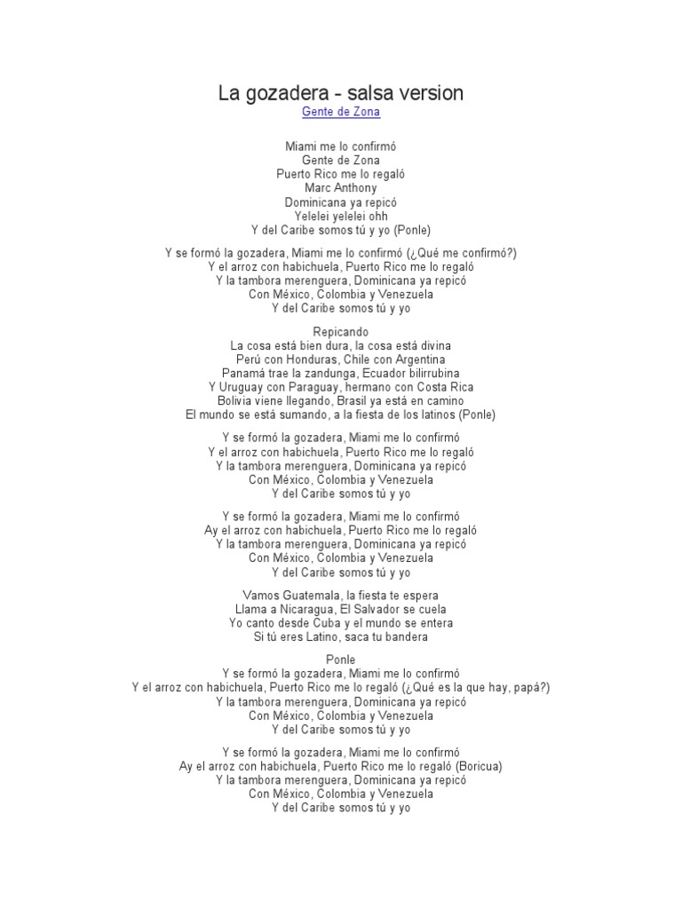 Letra La Gozadera | PDF | caribe | Musica Latinoamericana