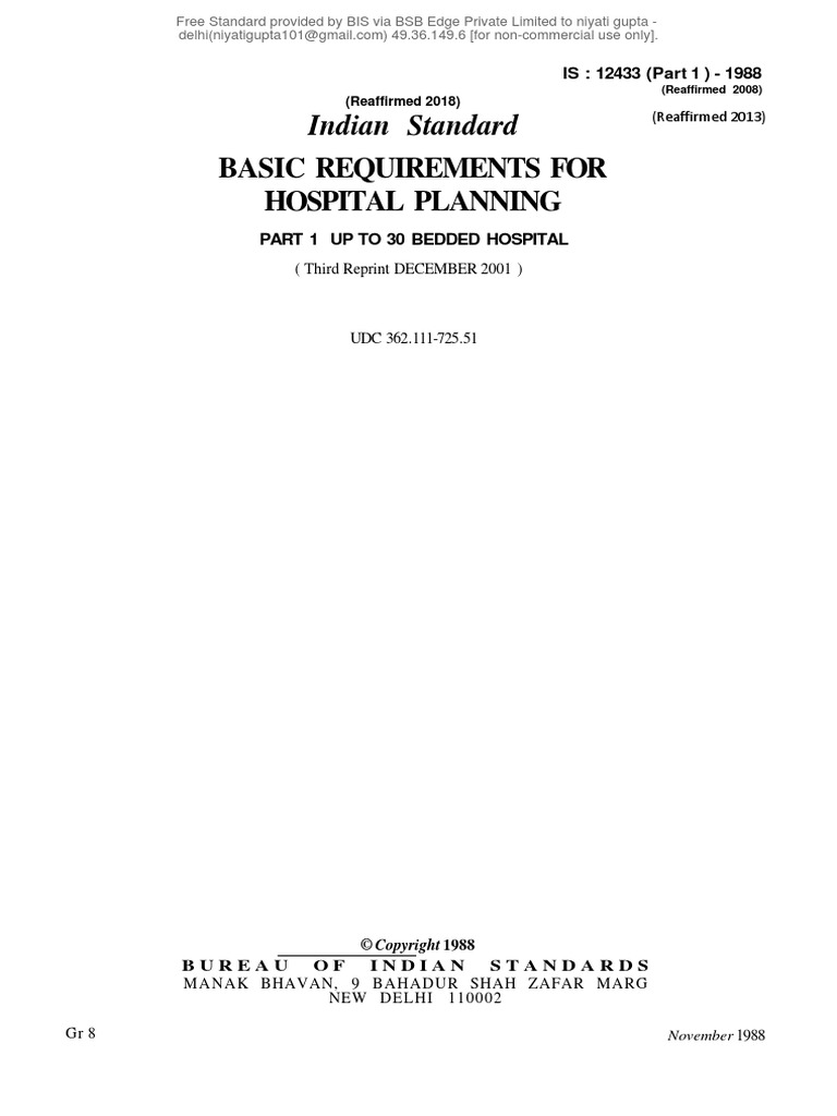 Basic Requirements For Hospital Planning: Indian Standard | PDF ...