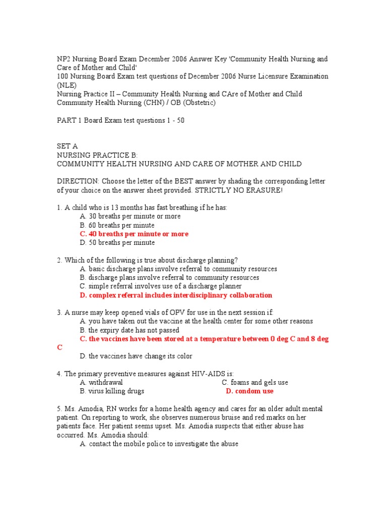 NP2 Nursing Board Exam December 2006 Answer Key | PDF | Childbirth ...
