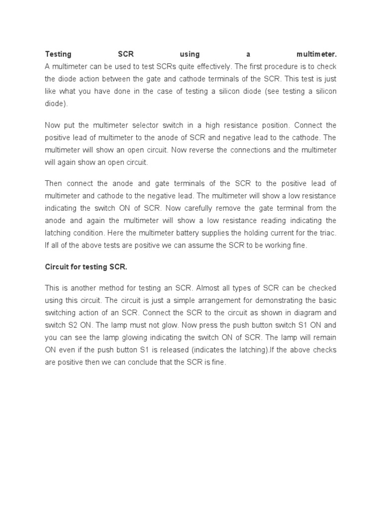 Testing SCR Using A Multimeter | PDF | Science & Mathematics
