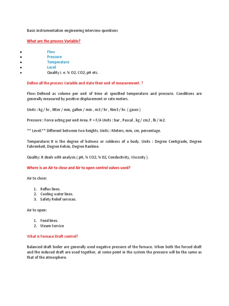 Basic Instrumentation Interview Questions | PDF | Valve | Pipe (Fluid ...