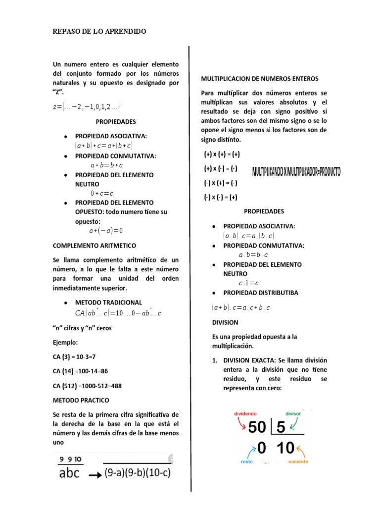Propiedades y Operaciones con Números Enteros | PDF | Número racional ...