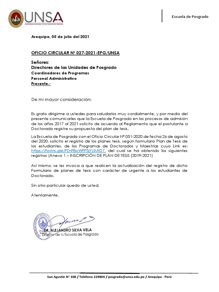 TEMAS DE TESIS LINK Oficio Circular Nro 027-2021-EPG-UNSA | PDF TEMAS DE TESIS LINK Oficio Circular Nro 027-2021-EPG-UNSA | PDF
