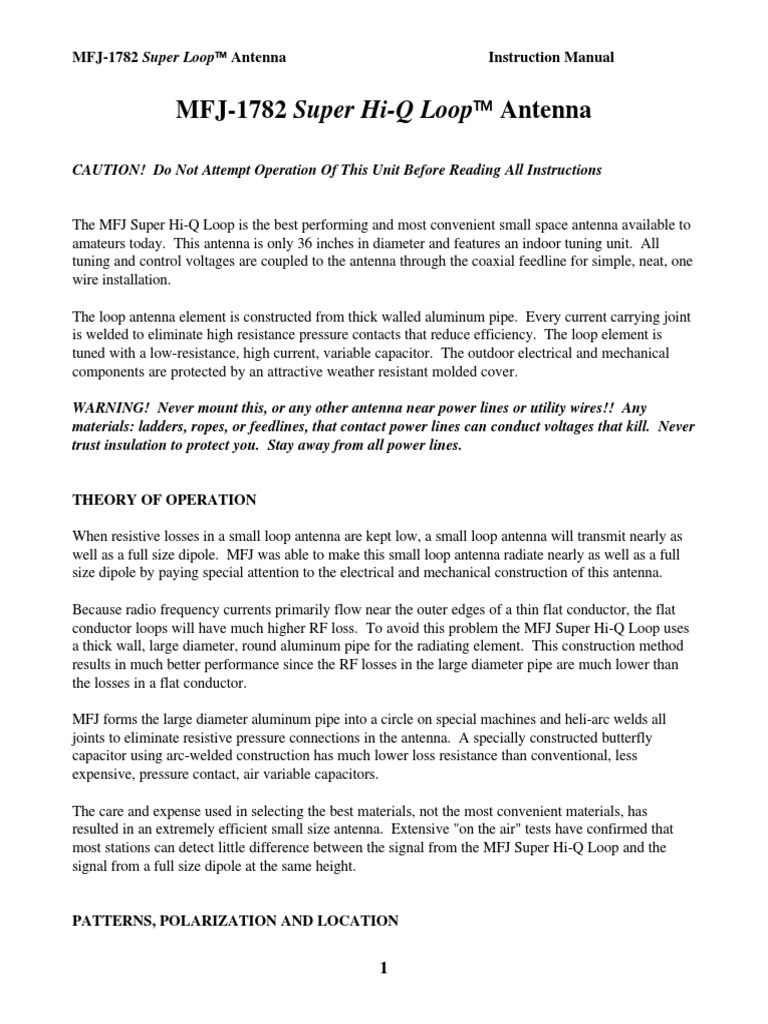 MFJ-1782 - Super Hi-Q Loop Antenna - Manual | PDF | Antenna (Radio ...