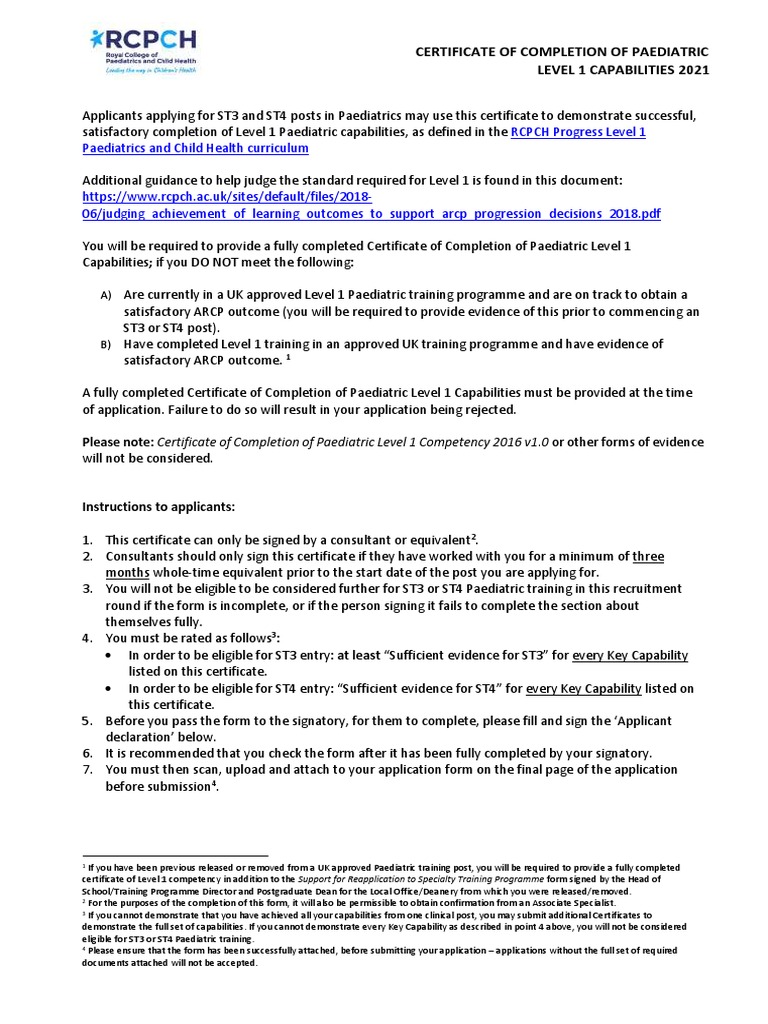 Completion Certificate for Paediatric ST3/4 | PDF | Health Equity ...