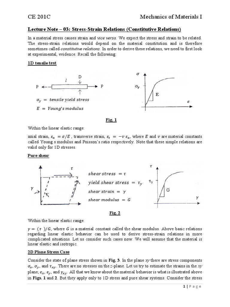 LN - 3 - Stress-Strain Relations (Constitutive Relations) | PDF | Linear Elasticity | Elasticity ...